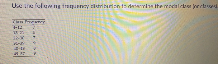 Solved Use the following frequency distribution to determine | Chegg.com