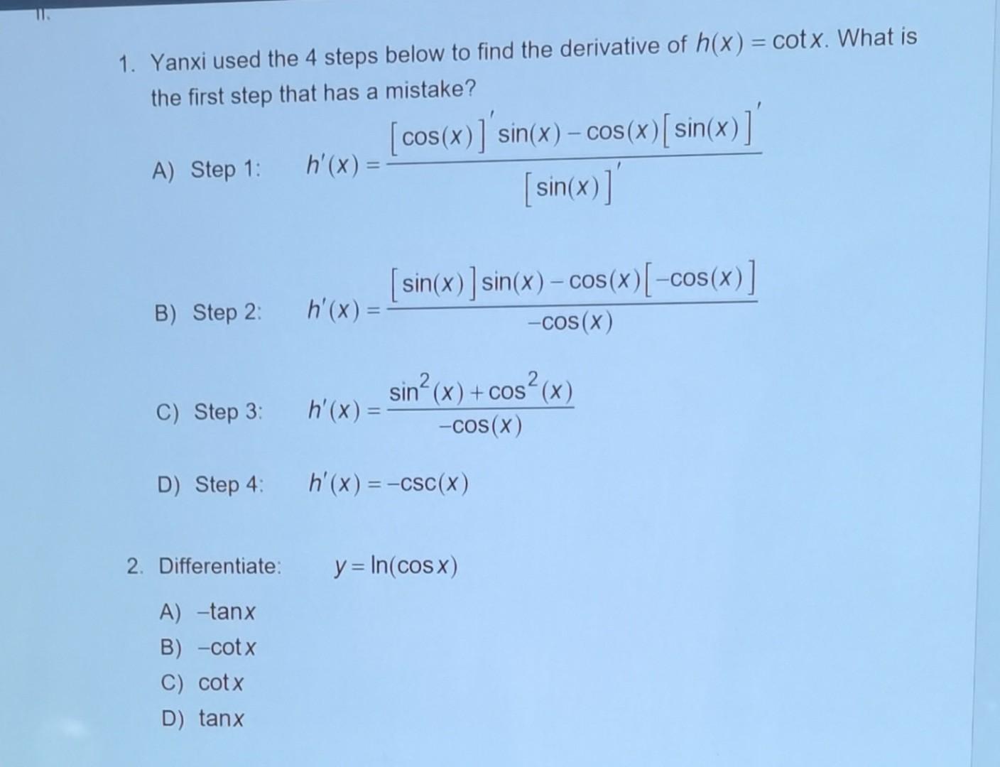 Solved 1. Yanxi used the 4 steps below to find the | Chegg.com