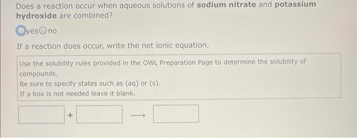 Solved Does a reaction occur when aqueous solutions of | Chegg.com
