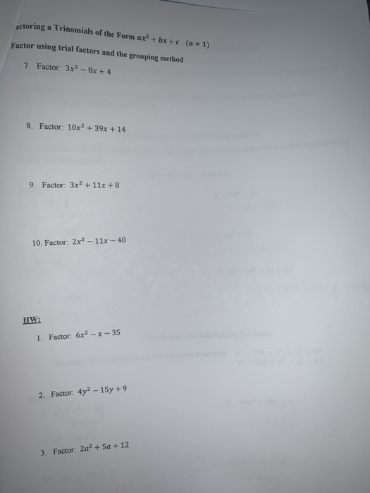 Solved CHP 5-Section 6-Factoring Trinomials A quadratic | Chegg.com