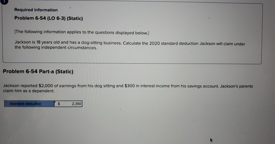 Solved Required information Problem 6-54 (LO 6-3) (Static) | Chegg.com Solved Required information Problem 6-54 (LO 6-3) (Static) | Chegg.com