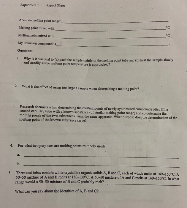 Experiment 1 Report Sheet Accurate melting point | Chegg.com