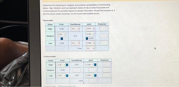 Solved Determine the missing joint, marginal, and posterior | Chegg.com