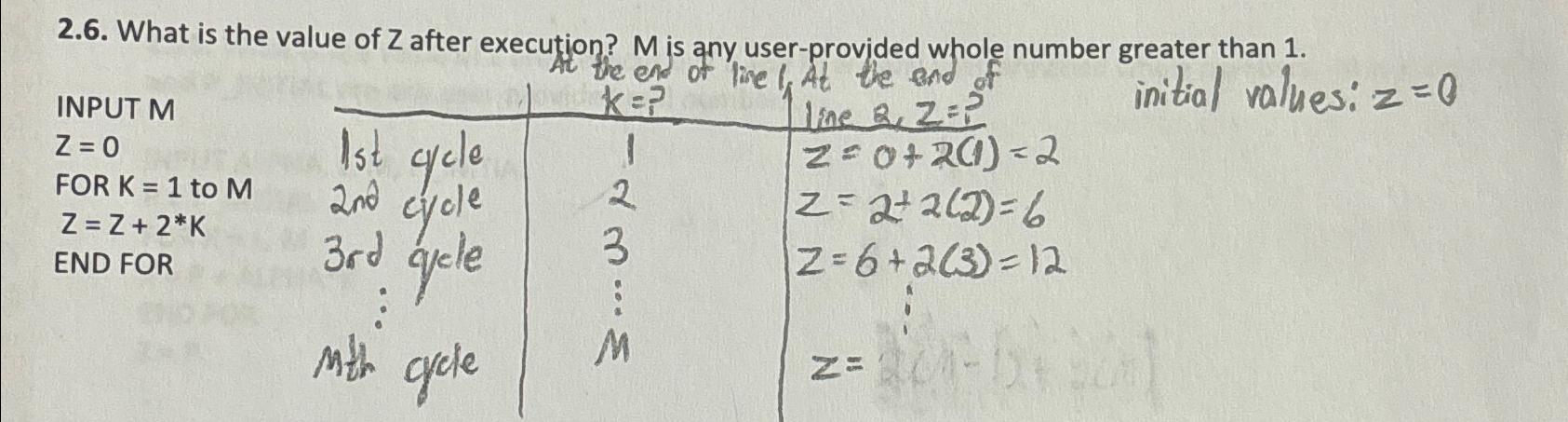 Solved 2.6. ﻿What is the value of Z ﻿after execution? M ﻿is | Chegg.com