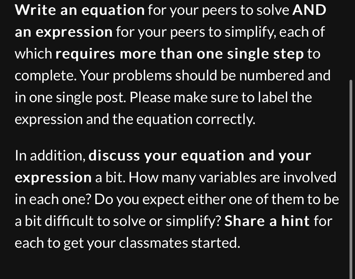 Solved Write an equation for your peers to solve AND an | Chegg.com
