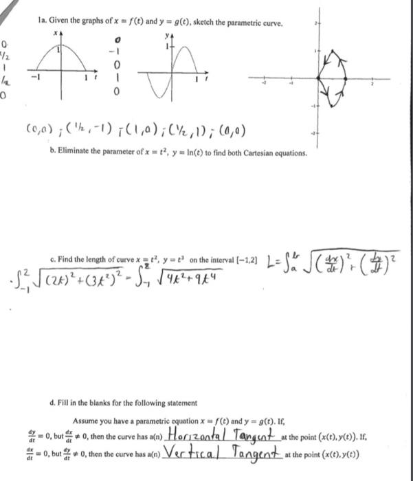Solved la. Given the graphs of x=f(t) and y=g(t), sketch the | Chegg.com
