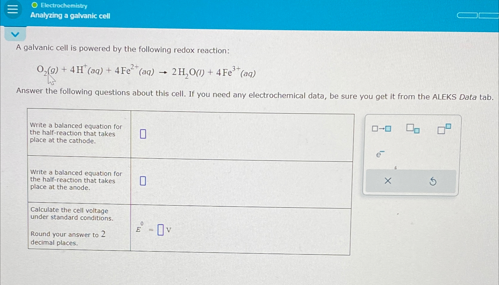 Solved ElectrochemistryAnalyzing a galvanic cellA galvanic | Chegg.com