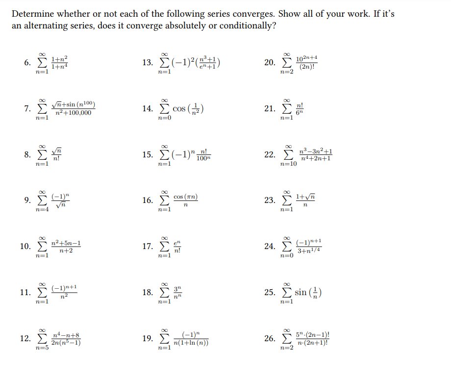Solved Determine whether or not each of the following series | Chegg.com