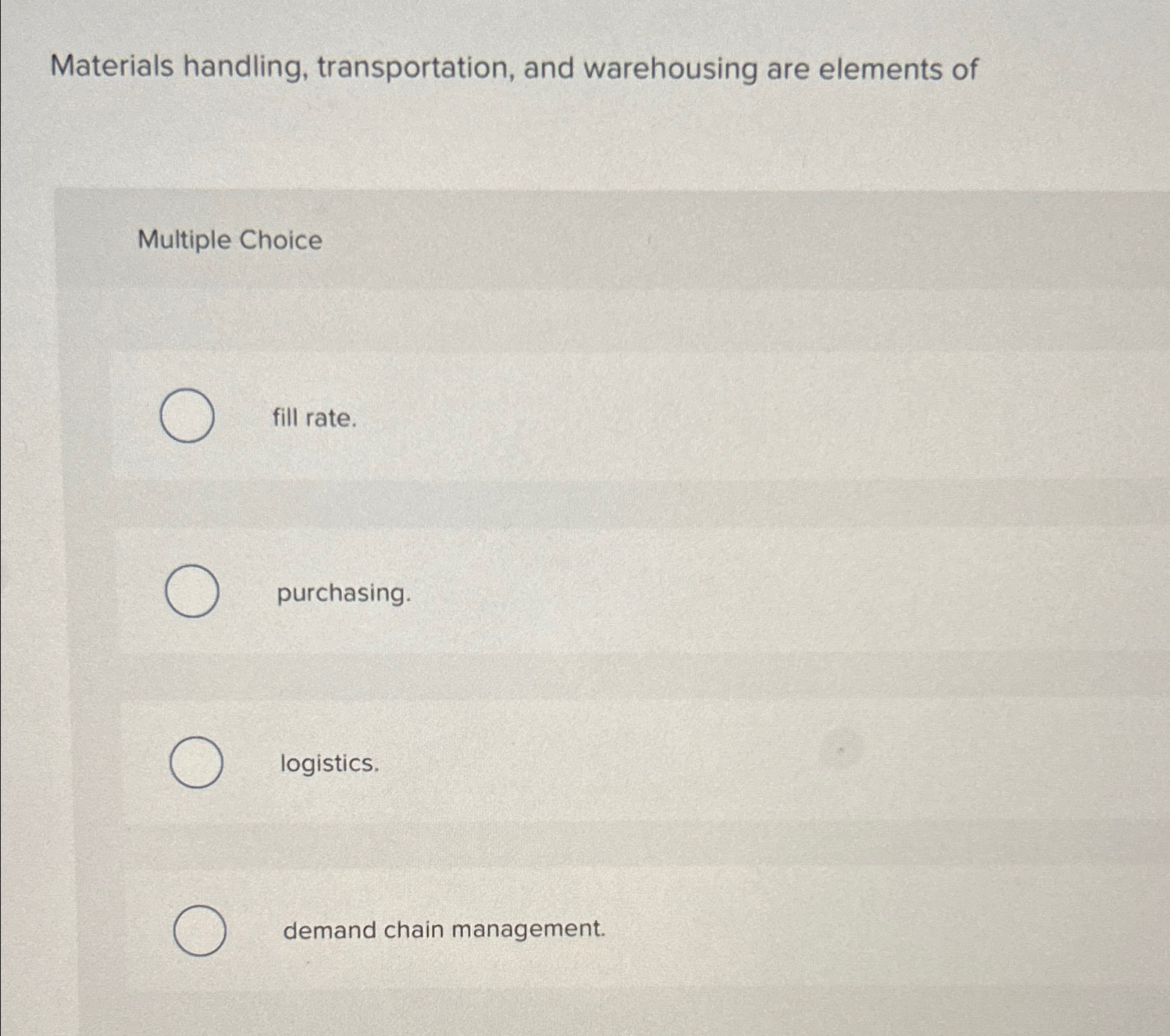 Solved Materials handling, transportation, and warehousing | Chegg.com