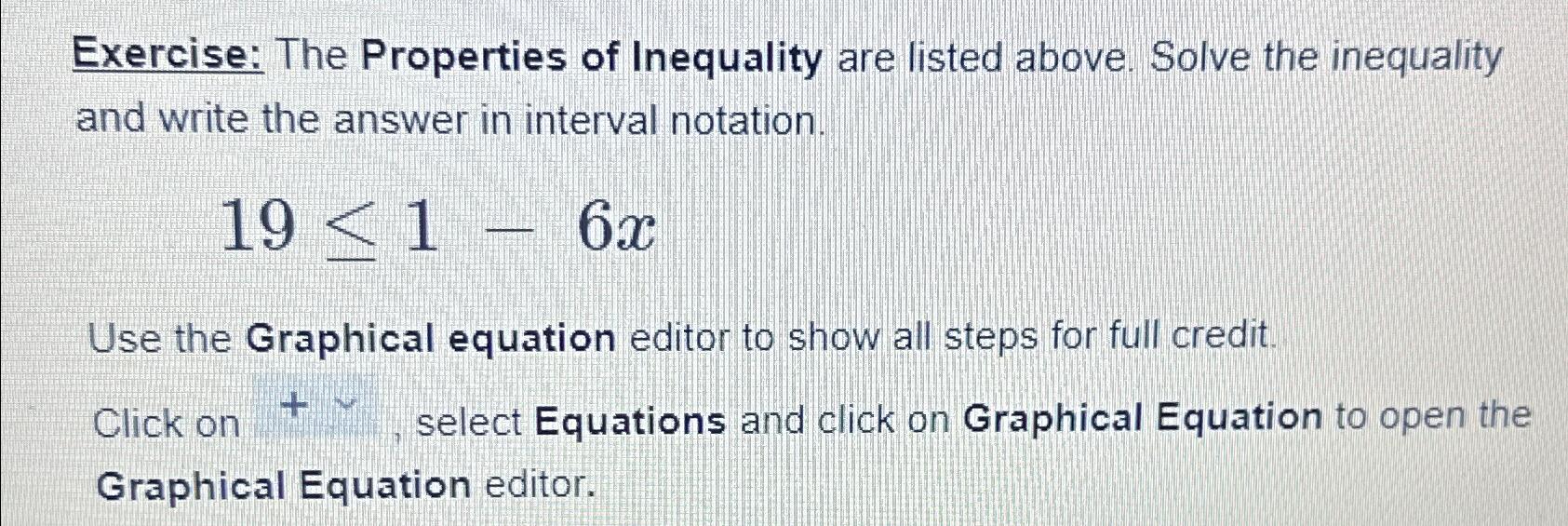 Solved Exercise: The Properties of Inequality are listed | Chegg.com
