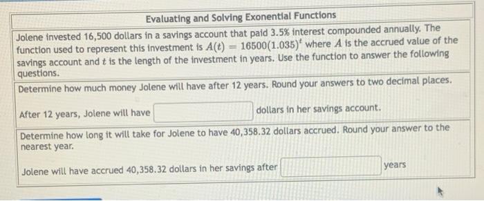 Solved Evaluating and Solving Exonential Functions Jolene | Chegg.com