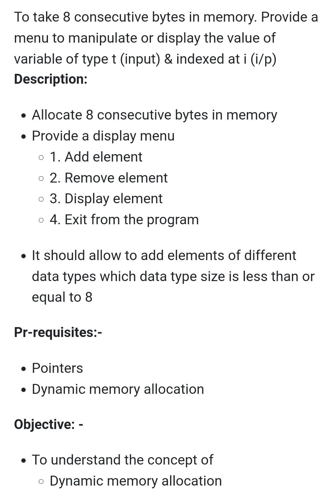 Solved provide a menu to manipulate or display the value of | Chegg.com