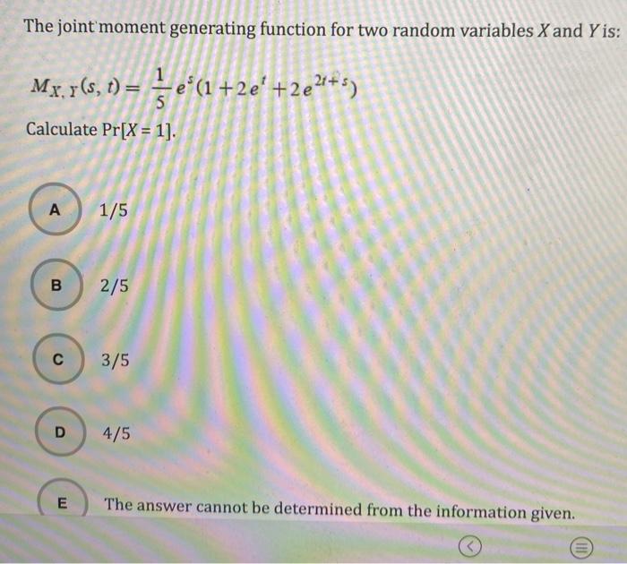 Solved The Joint Moment Generating Function For Two Random