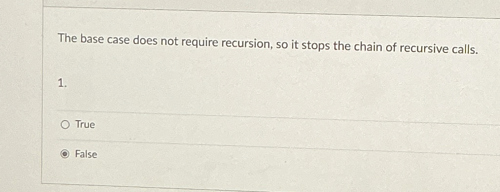 Solved The base case does not require recursion, so it stops | Chegg.com