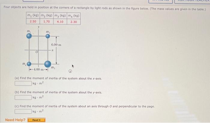 Solved Four objects are held in position at the corners of a | Chegg.com
