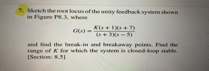 Solved 7. Sketch the root locus of the unity feedback system | Chegg.com