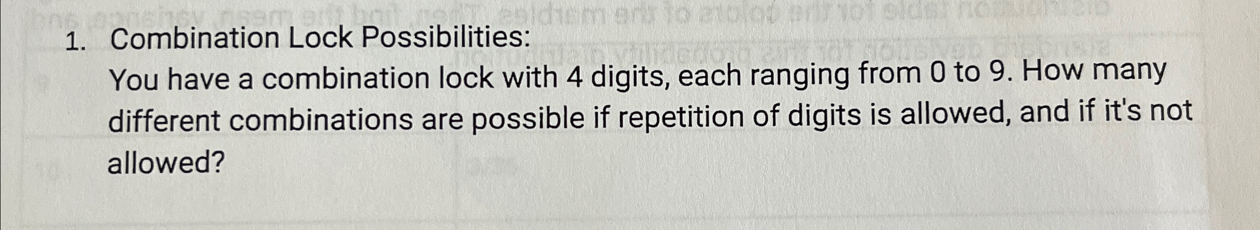 Solved Combination Lock Possibilities:You have a combination | Chegg.com