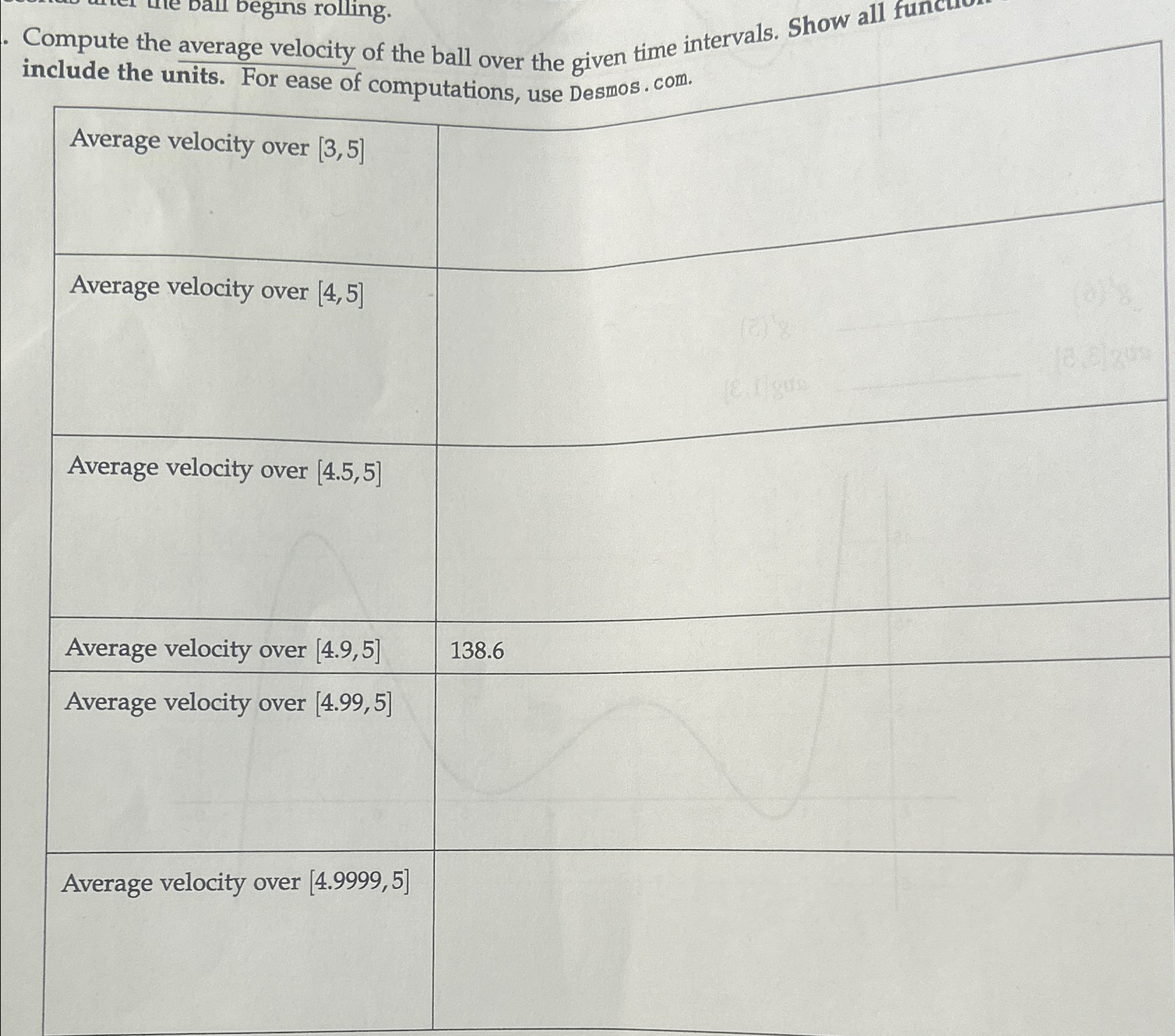 Compute the average velocity of the ball over the | Chegg.com