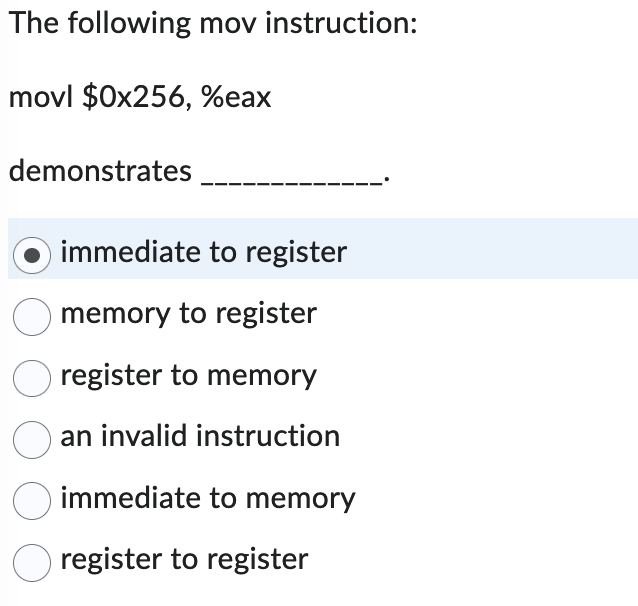 Solved The following mov instruction:movl | Chegg.com