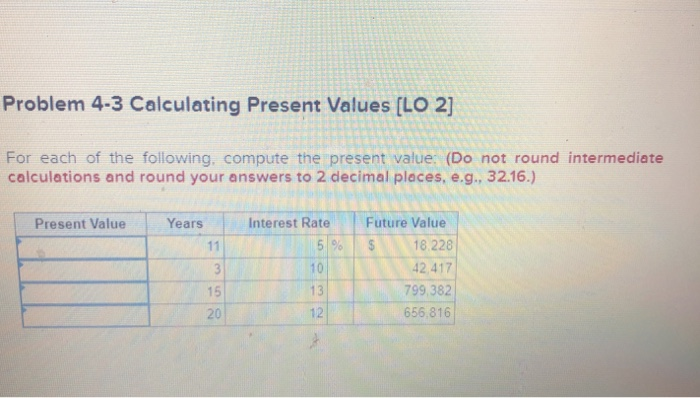 Solved Problem 4-3 Calculating Present Values (LO 2] For | Chegg.com