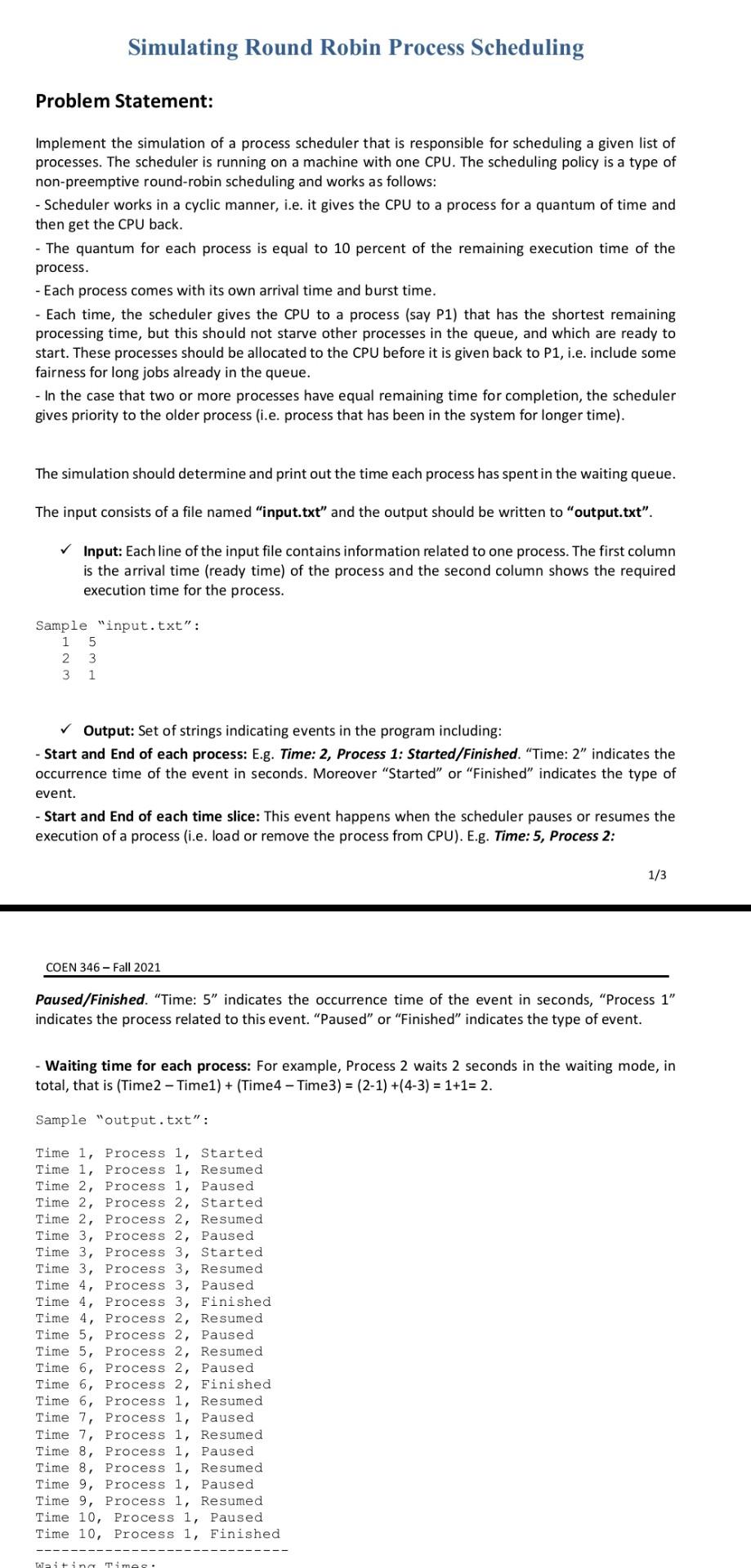 Solved Simulating Round Robin Process Scheduling Problem | Chegg.com