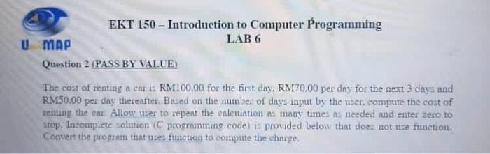 EKT 150 - Introduction to Computer Programming U MAP | Chegg.com