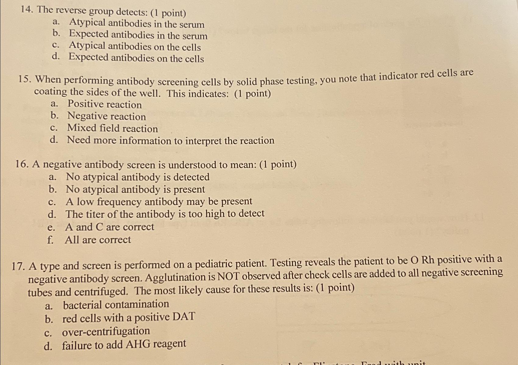 Solved The reverse group detects: (1 ﻿point)a. ﻿Atypical | Chegg.com