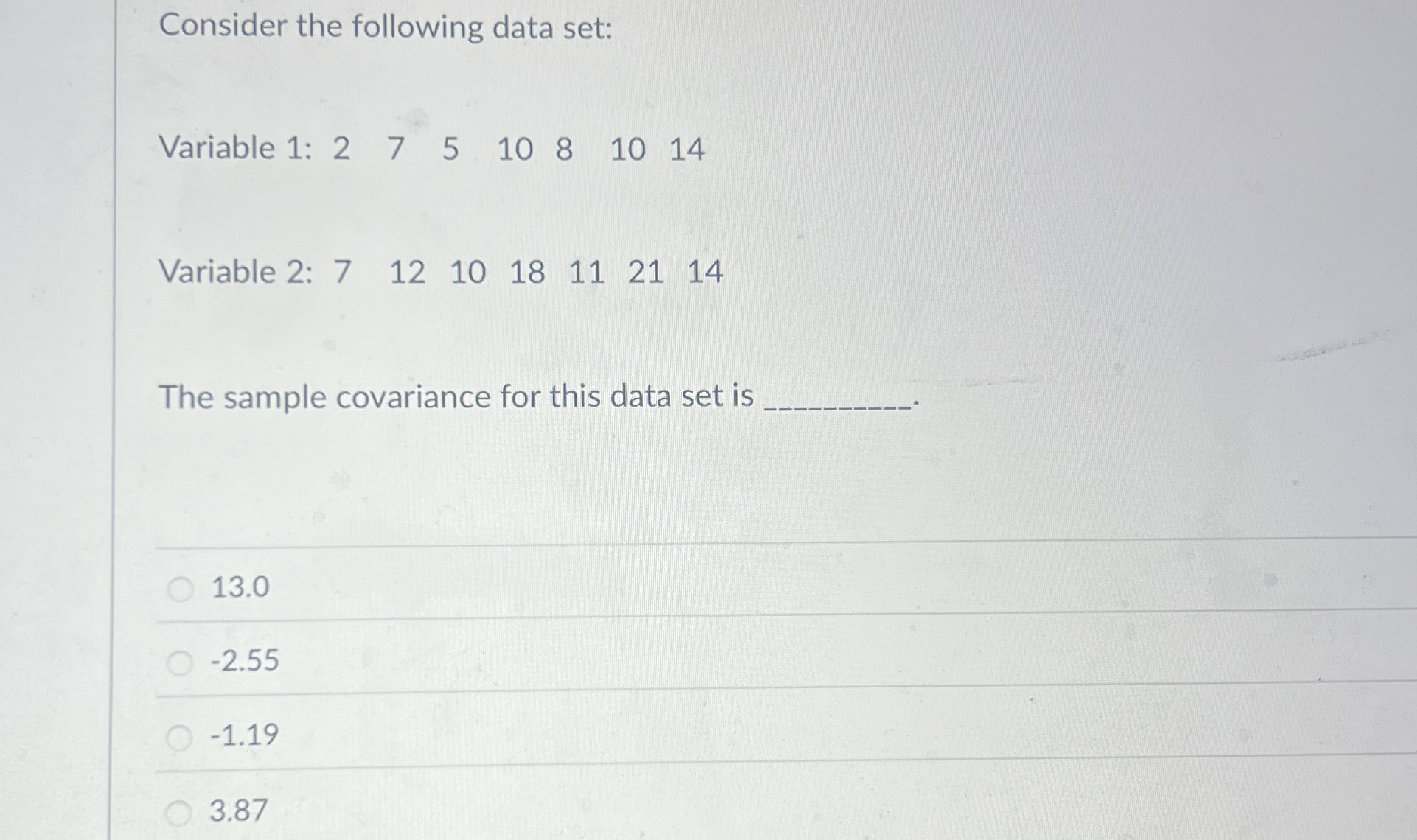 Solved Consider the following data set: ﻿Variable 1: | Chegg.com