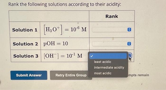 Solved Rank the following solutions according to their | Chegg.com