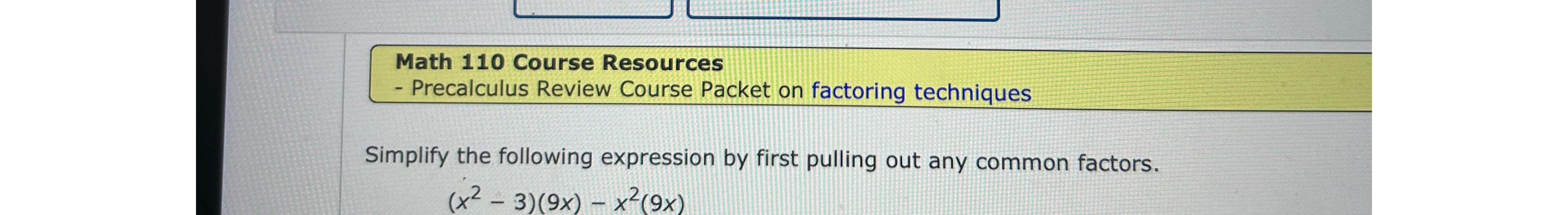 Solved Math 110 ﻿Course ResourcesPrecalculus Review Course | Chegg.com