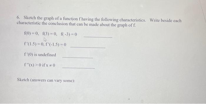 Solved 6. Sketch the graph of a function f having the | Chegg.com