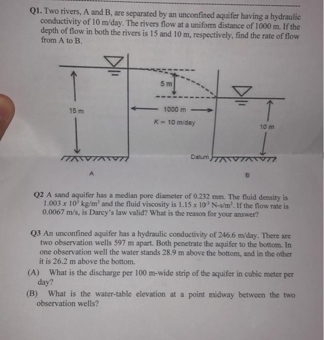 Solved Q1. Two rivers, A and B, are separated by an | Chegg.com