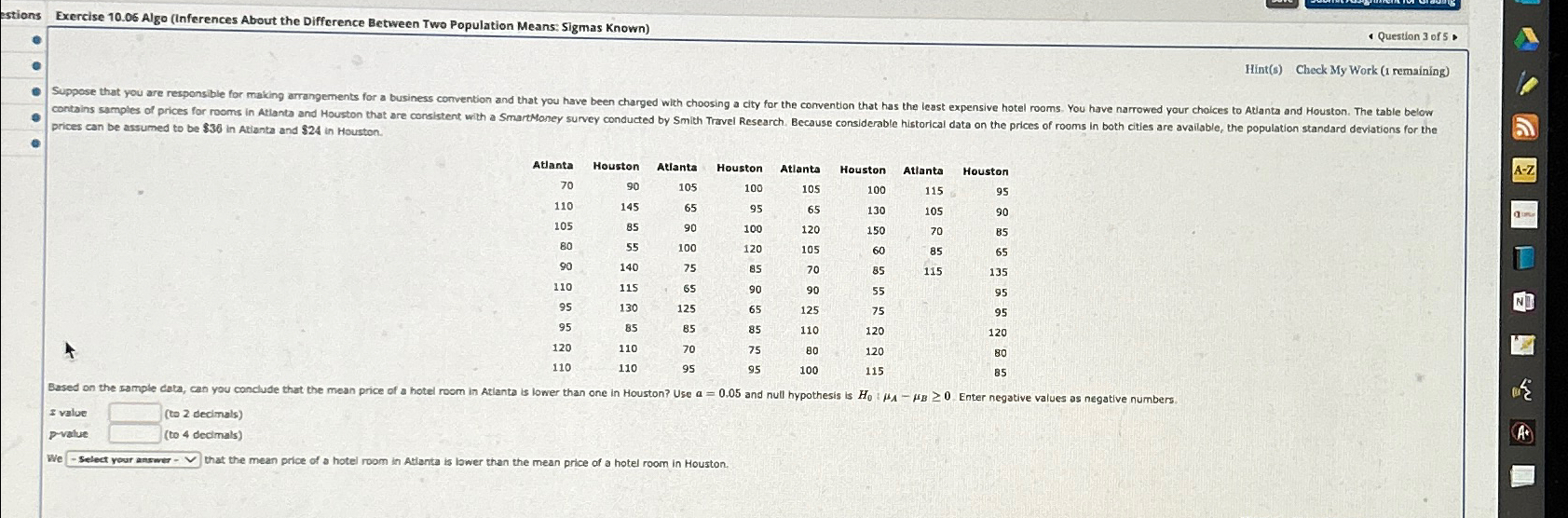 Solved estions Exercise 10.06 ﻿Algo (Inferences About the | Chegg.com
