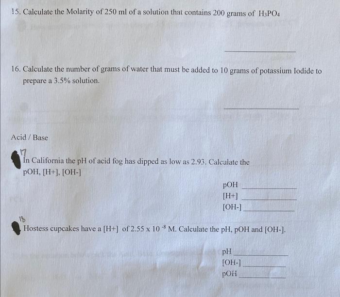 Solved 15. Calculate the Molarity of 250ml of a solution | Chegg.com
