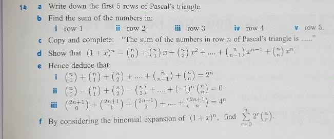 Solved 14 a Write down the first 5 rows of Pascal's | Chegg.com