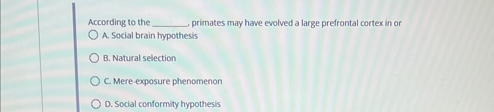 Solved According to the ﻿primates may have evolved a large | Chegg.com