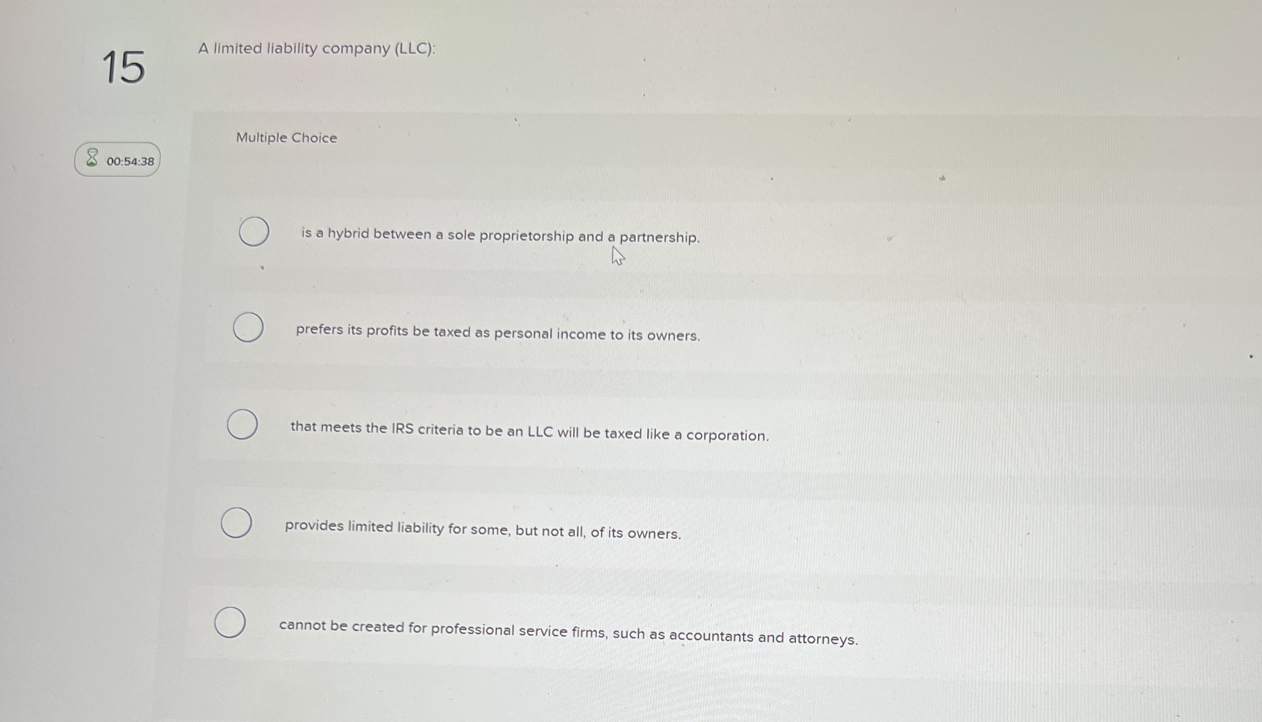 Solved 15A limited liability company (LLC):Multiple | Chegg.com