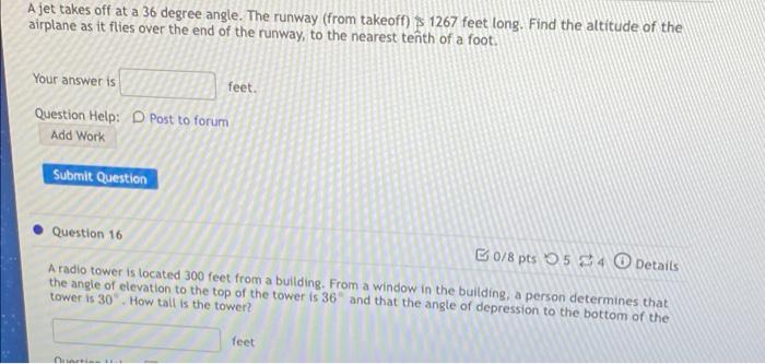Solved A jet takes off at a 36 degree angle. The runway | Chegg.com