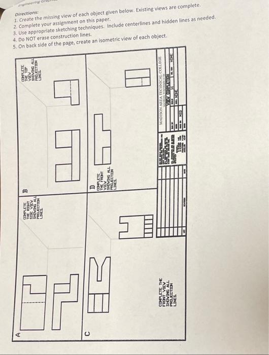 Solved Directions: 1. Create the missing view of each object | Chegg.com