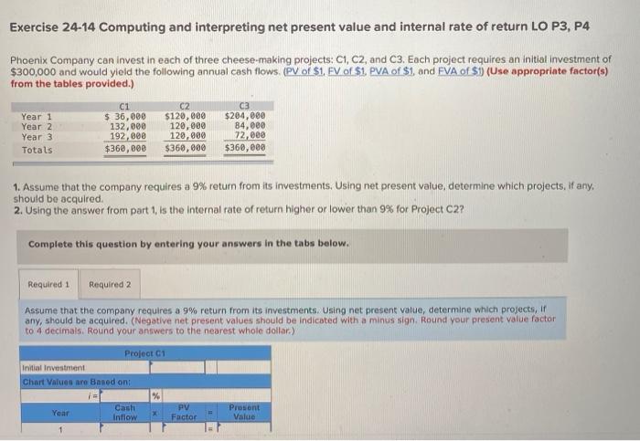 Solved Exercise 24-14 Computing and interpreting net present | Chegg.com