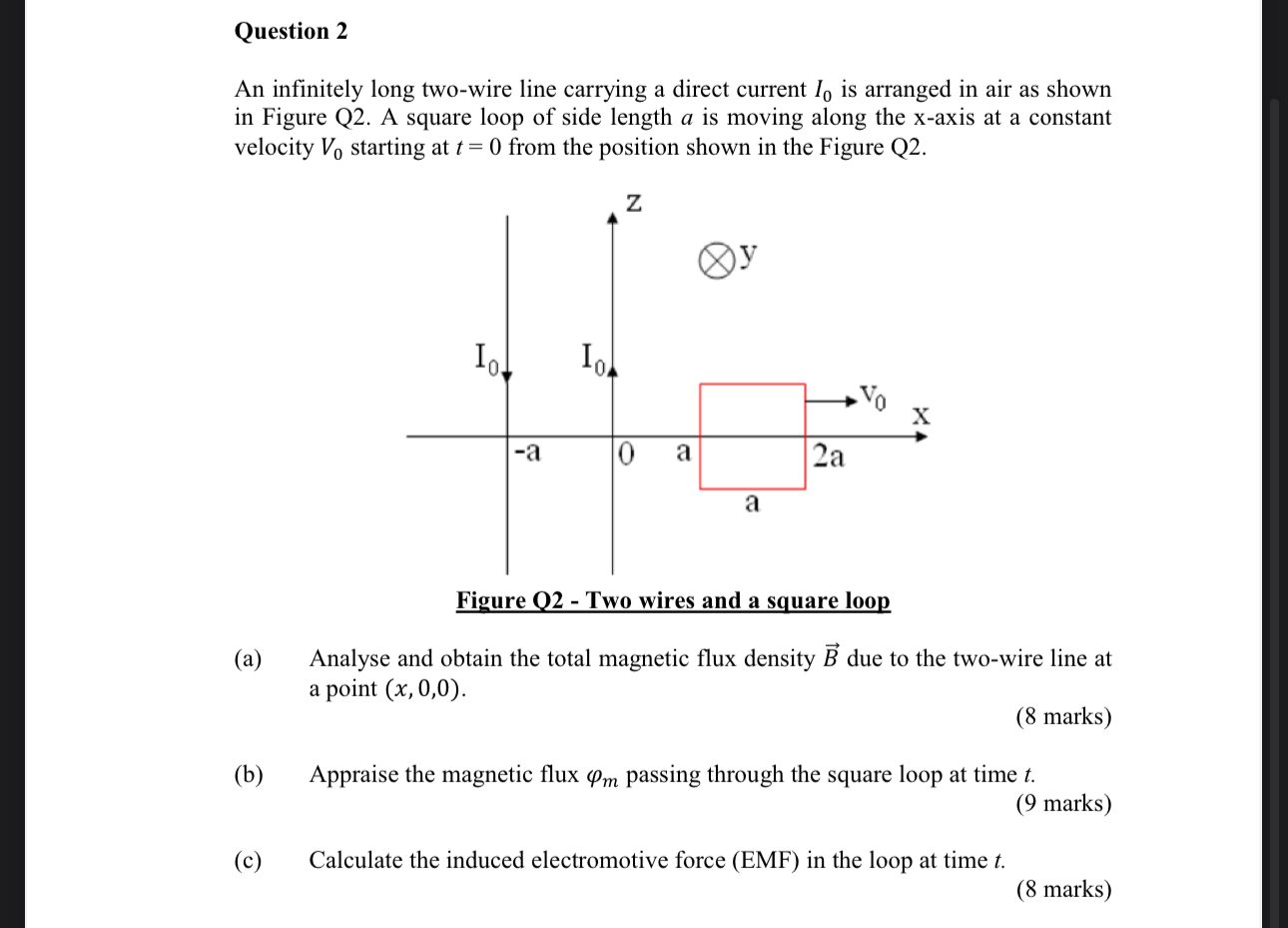 Solved Question 2An infinitely long two-wire line carrying a | Chegg.com