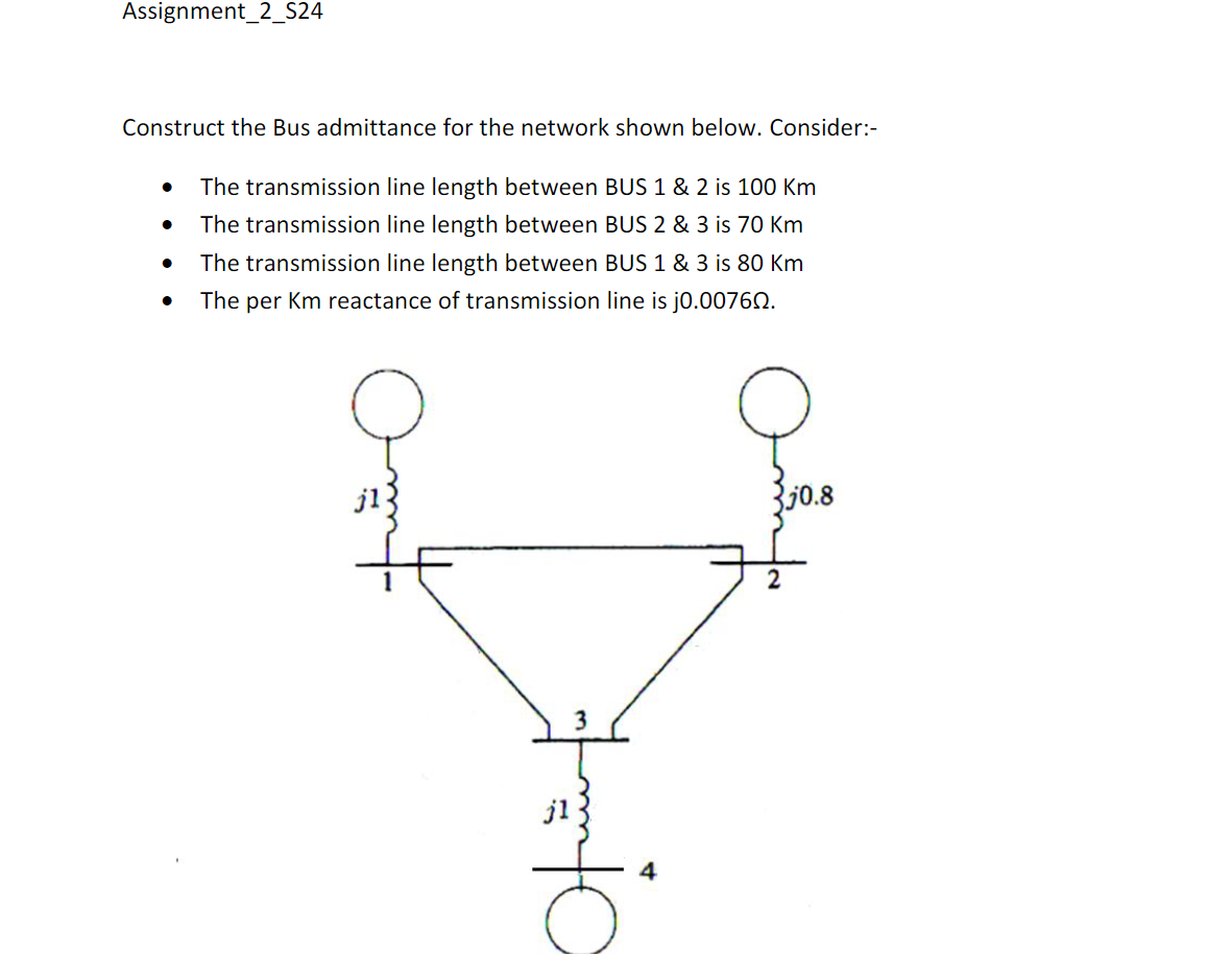 Solved Assignment_2_S24Construct the Bus admittance for the | Chegg.com