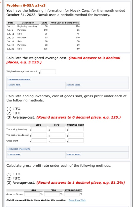 Solved Problem 6-05A al-a3 You have the following | Chegg.com