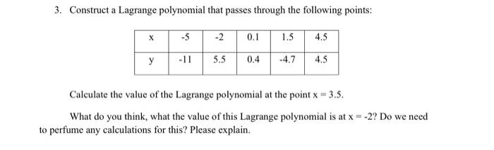 Solved Construct a Lagrange polynomial that passes through | Chegg.com