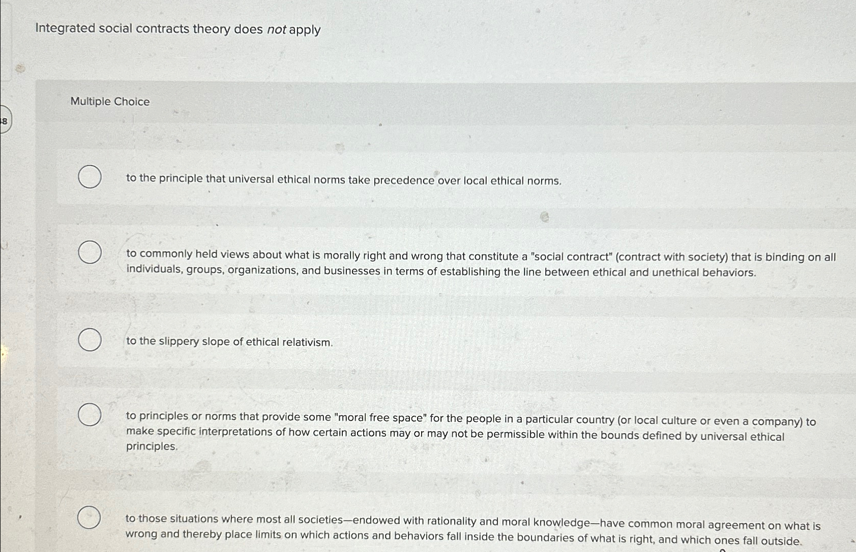 Solved Integrated social contracts theory does not | Chegg.com