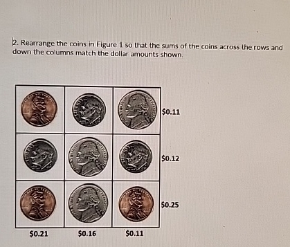 Solved Rearrange the coins in Figure 1 ﻿so that the sums of | Chegg.com