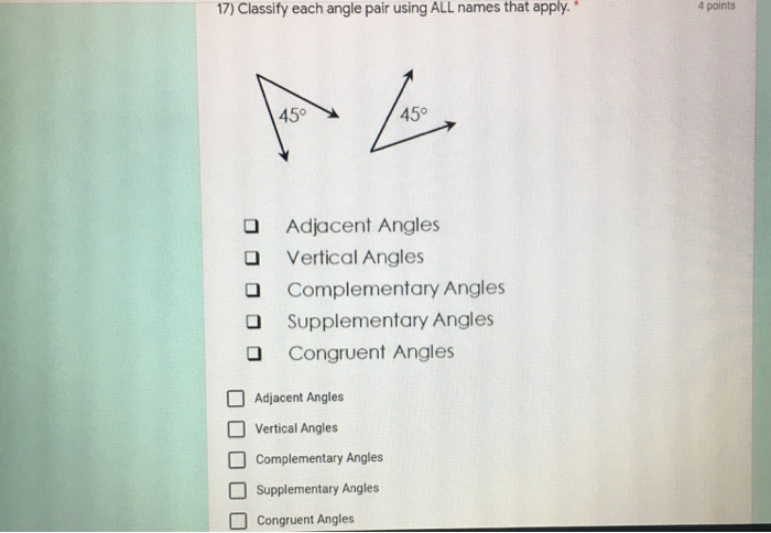 Solved 17) Classify each angle pair using ALL names that | Chegg.com