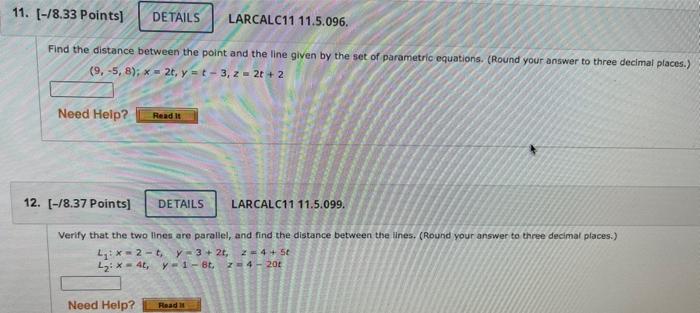 Solved Find the distance between the point and the line | Chegg.com