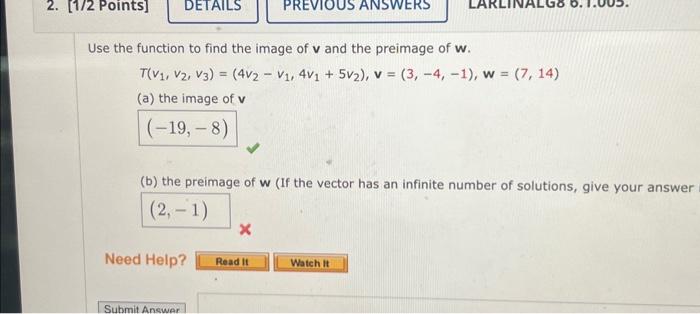 Solved Use the function to find the image of v and the | Chegg.com
