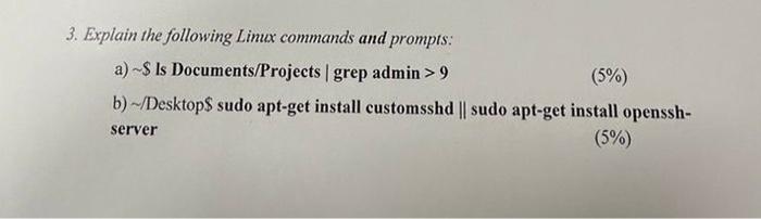 Solved 3. Explain the following Linux commands and prompts: | Chegg.com